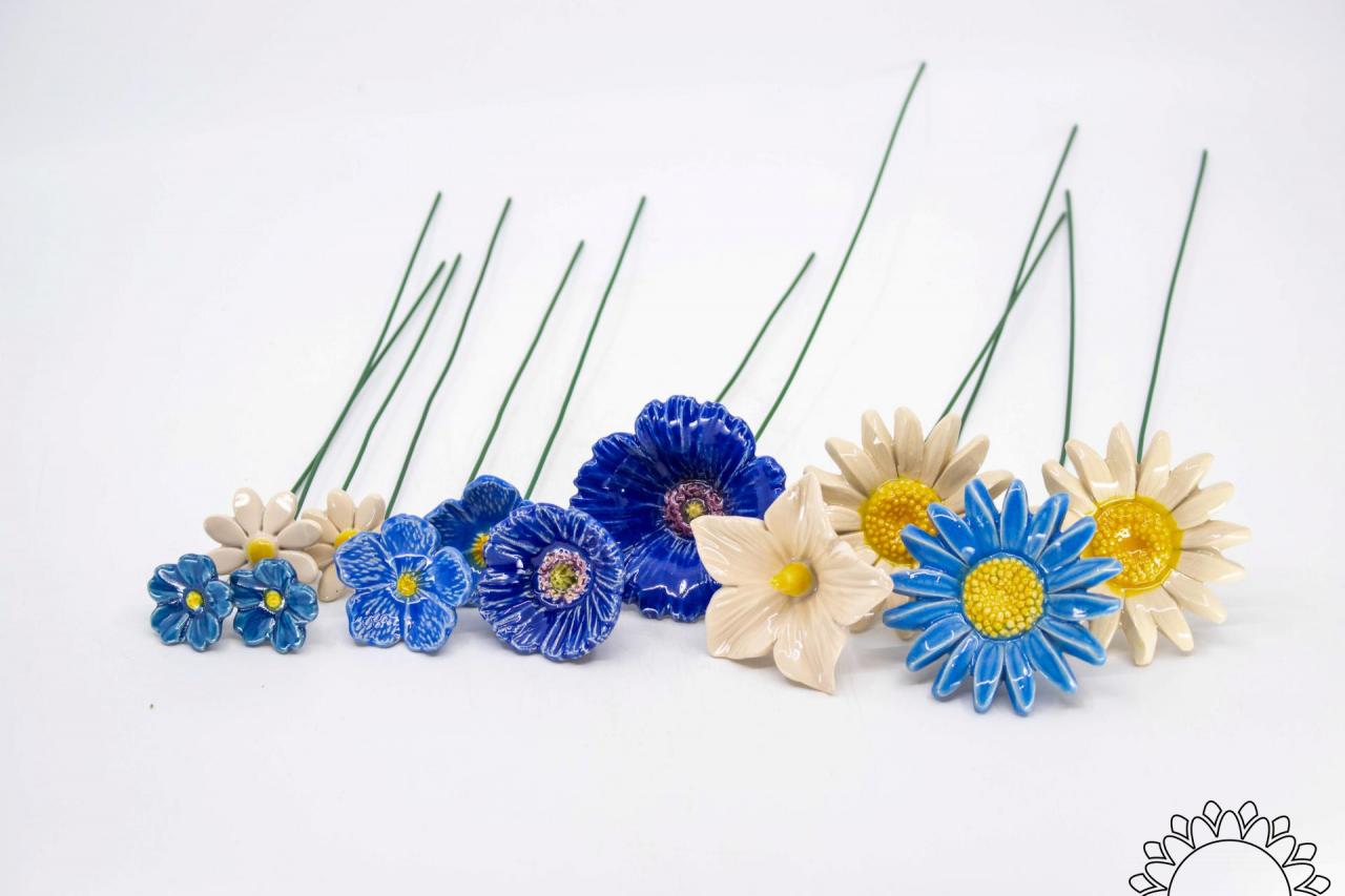 Blue Lagoon Medium Flower Selection | The Ceramic Flowers